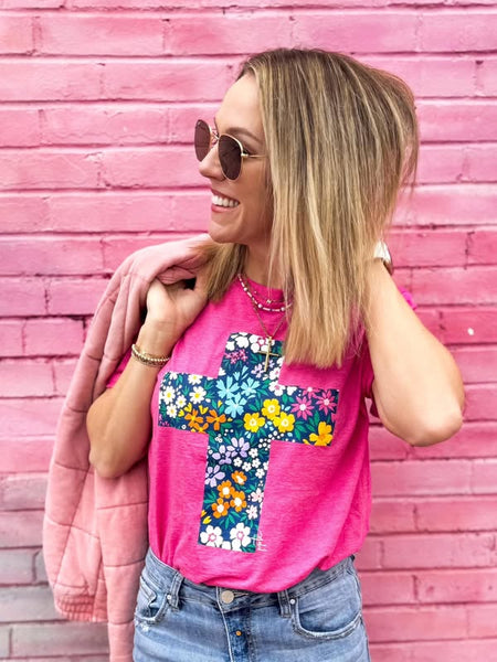 Floral Cross Tee – A Sign of Grace, LLC DBA: Mezoozah Boutique & Corner ...